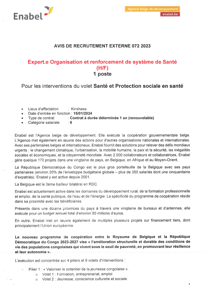 mediacongo.net - Offre d'emploi - Expert(e) Organisation et ...