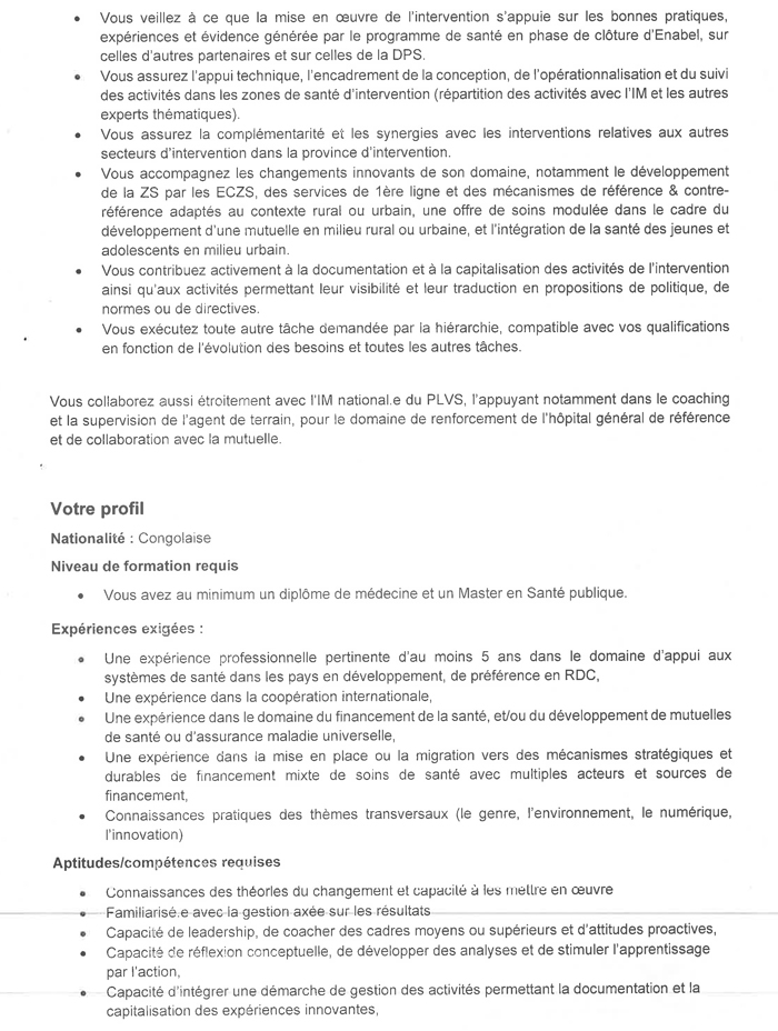 mediacongo.net - Offre d'emploi - Expert(e) Organisation et renforcement de système de Santé