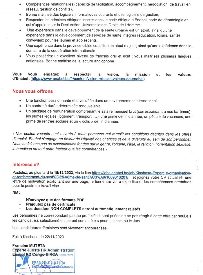 mediacongo.net - Offre d'emploi - Expert(e) Organisation et ...