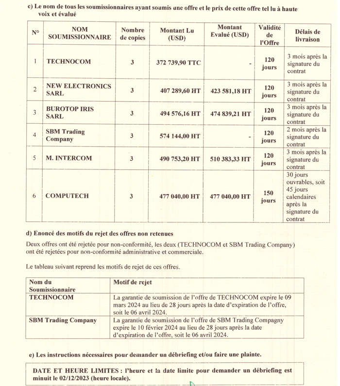 mediacongo.net - Offre d'emploi - ATTRIBUTION DU MARCHE : Acquisition des matériels et ...