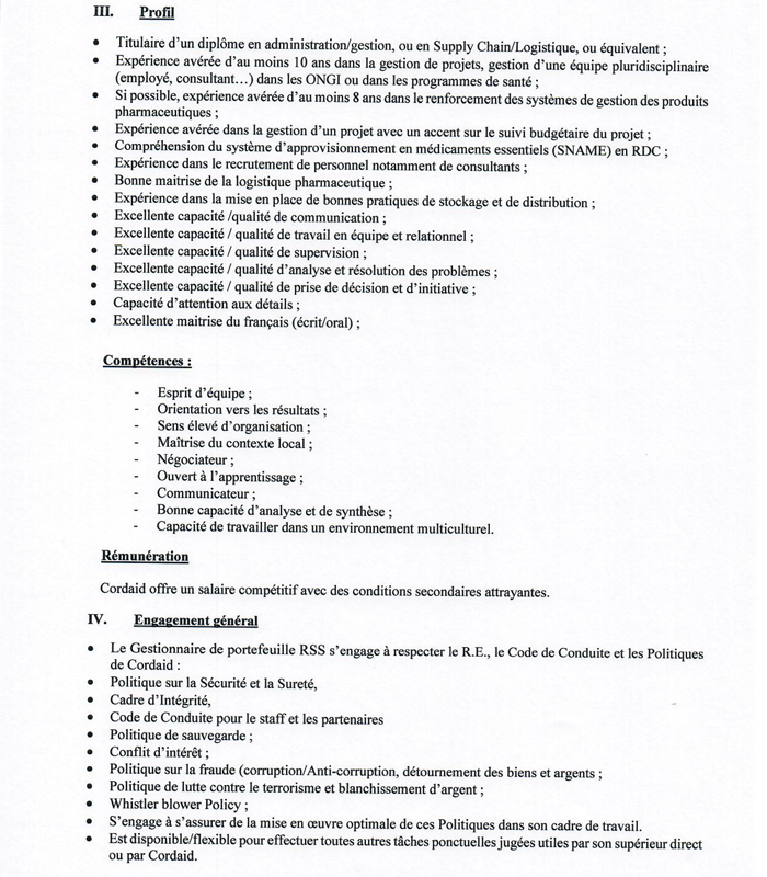 mediacongo.net - Offre d'emploi - Gestionnaire de Portefeuille RSS CORDAID