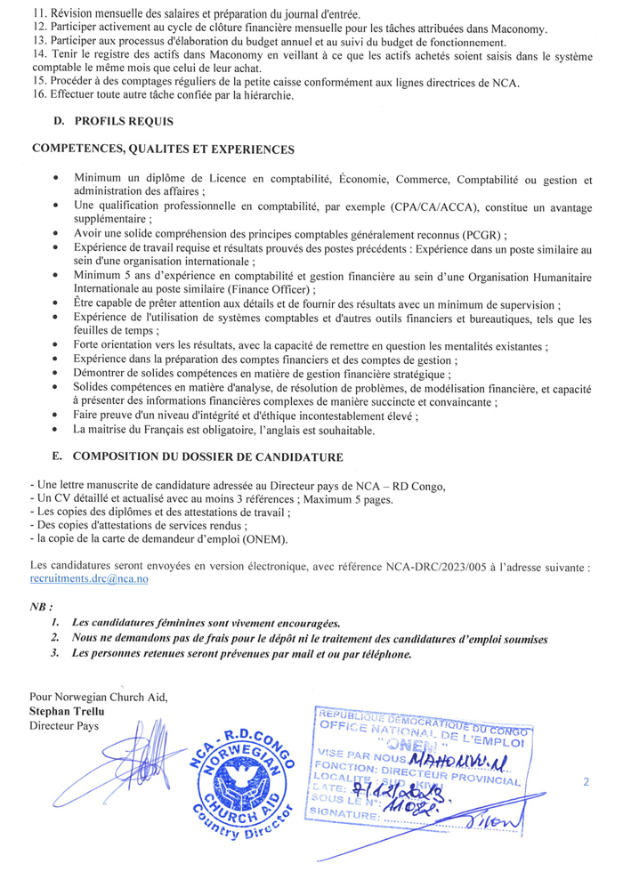 mediacongo.net - Offre d'emploi - Officier Comptable Senior