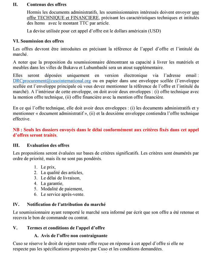 mediacongo.net - Offre d'emploi - Acquisition des matériels Informatiques et meubles dans les ...