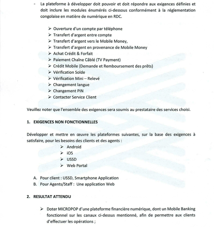 mediacongo.net - Offre d'emploi - Acquisition d'une Plateforme Mobile ...