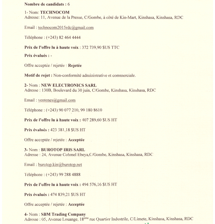 mediacongo.net - Offre d'emploi - ATTRIBUTION DE MARCHE : Acquisition des matériels et ...