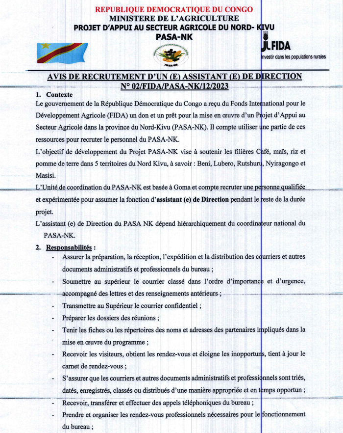 mediacongo.net - Offre d'emploi - Assistant(e) de Direction