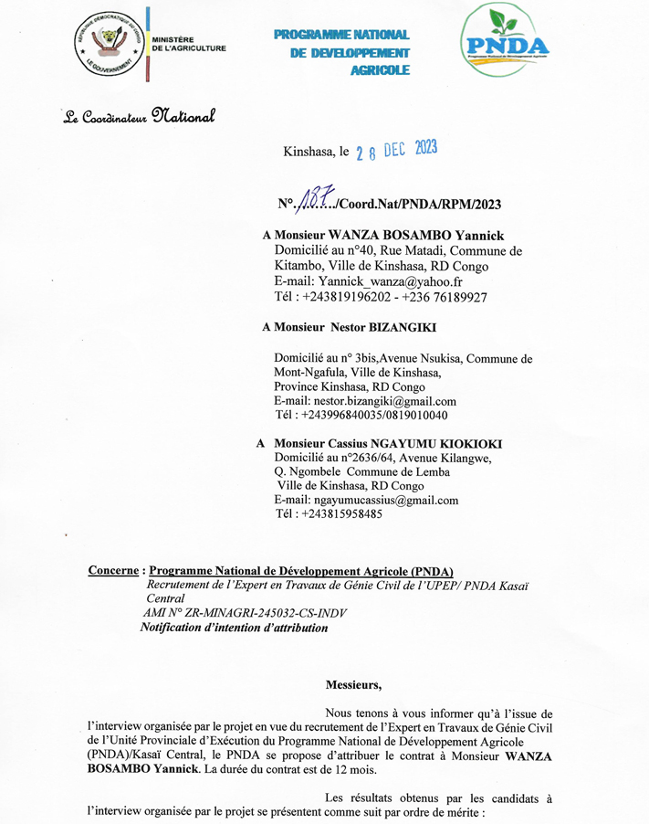 mediacongo.net - Offre d'emploi - Notification d'intention : Expert en ... mediacongo.net - Offre d'emploi - Notification d'intention : Expert en ...