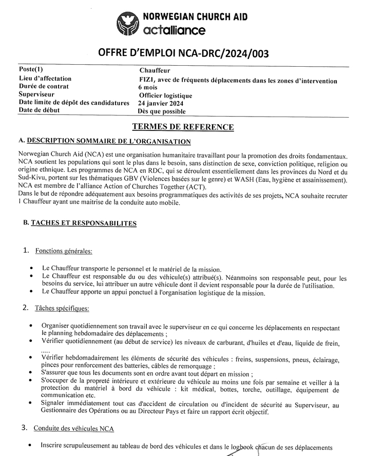 mediacongo.net - Offre d'emploi - Chauffeur