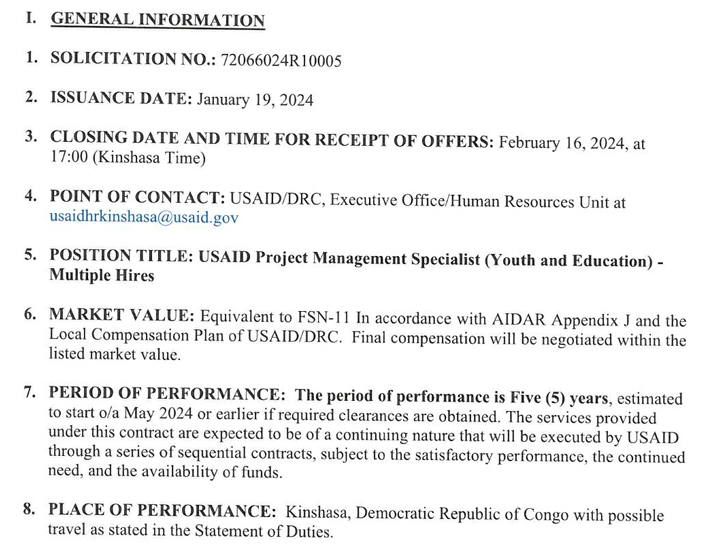mediacongo.net - Offre d'emploi - USAID Project Management Specialist (Youth and Education ...
