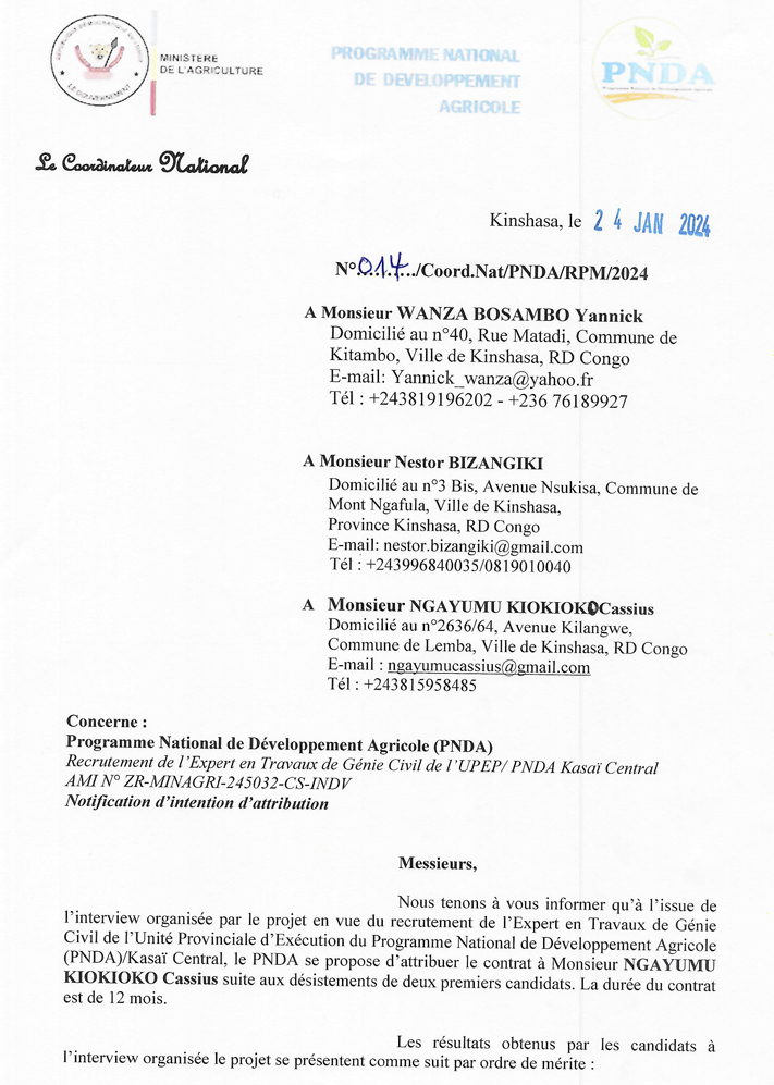 mediacongo.net - Offre d'emploi - Notification d'intention d ... mediacongo.net - Offre d'emploi - Notification d'intention d ...