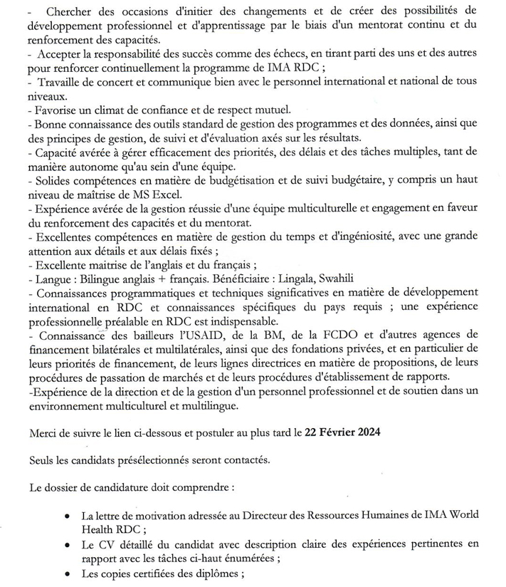 mediacongo.net - Offre d'emploi - Programme Development and Quality (PDQ) Director