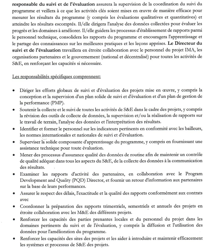 mediacongo.net - Offre d'emploi - Directeur suivi et de l'évaluation (M&E)