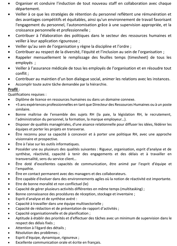 mediacongo.net - Offre d'emploi - Directeur de Ressources Humaines