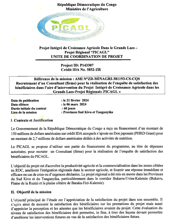 mediacongo.net - Offre d'emploi - Consultant (firme) pour la ...