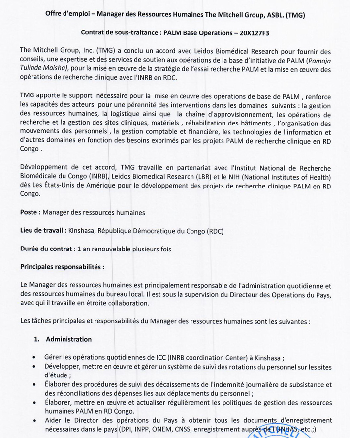 mediacongo.net - Offre d'emploi - Manager des Ressources Humaines