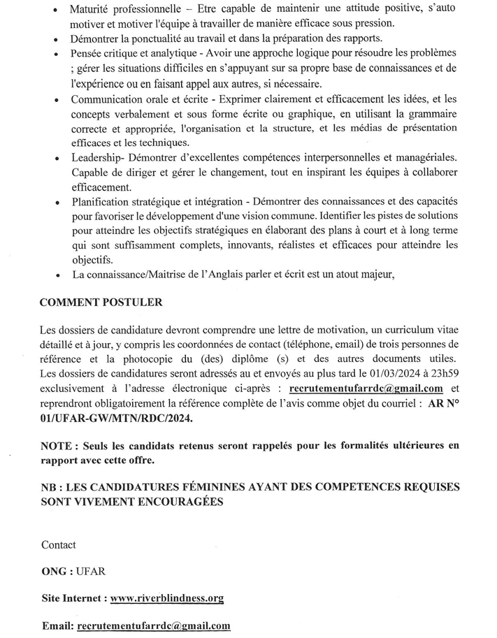 mediacongo.net - Offre d'emploi - Medical Program Officer