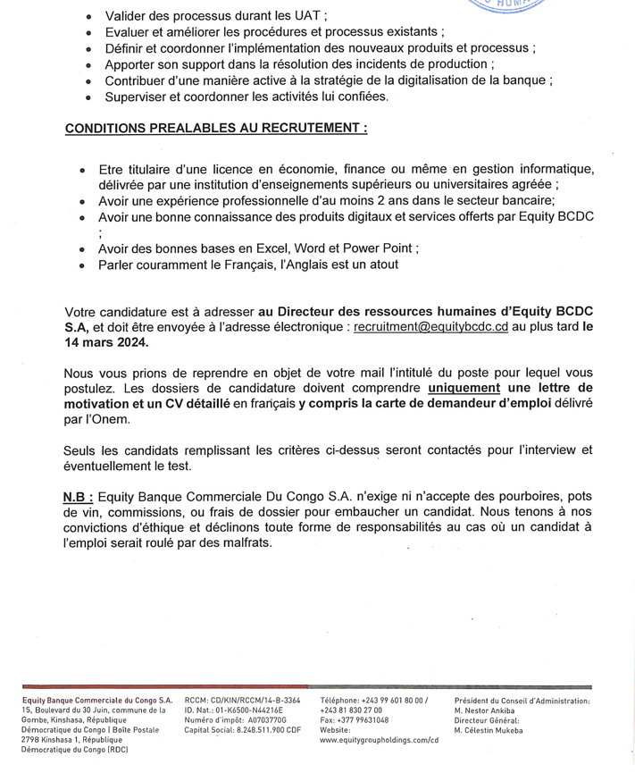 mediacongo.net - Offre d'emploi - Digital Process Analyst