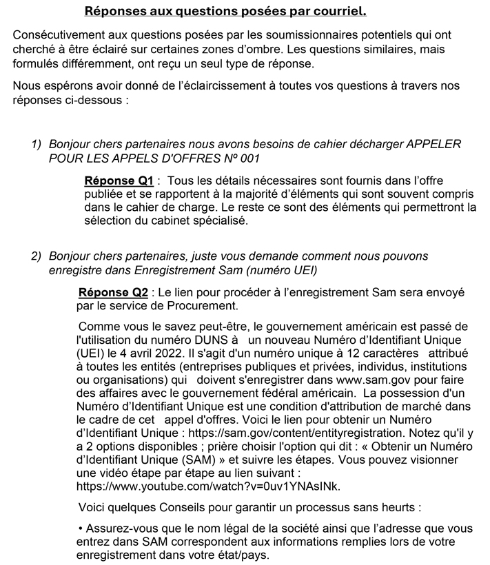 mediacongo.net - Offre d'emploi - Addendum à l’Appel d’offres des ...