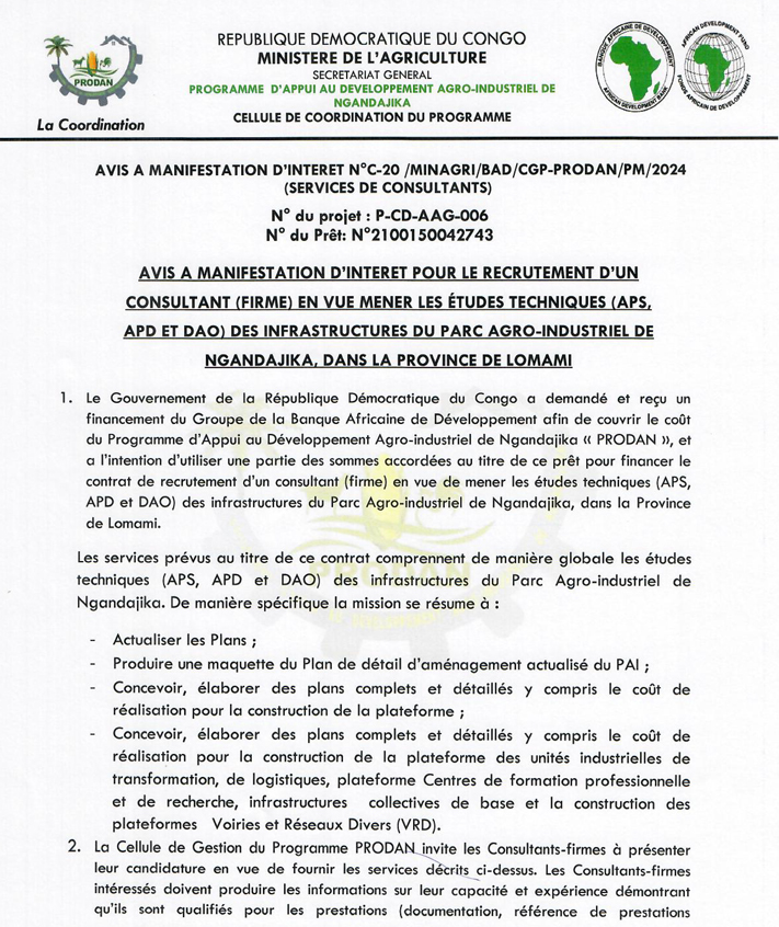 mediacongo.net - Offre d'emploi - Consultant (firme) en vue de mener ...