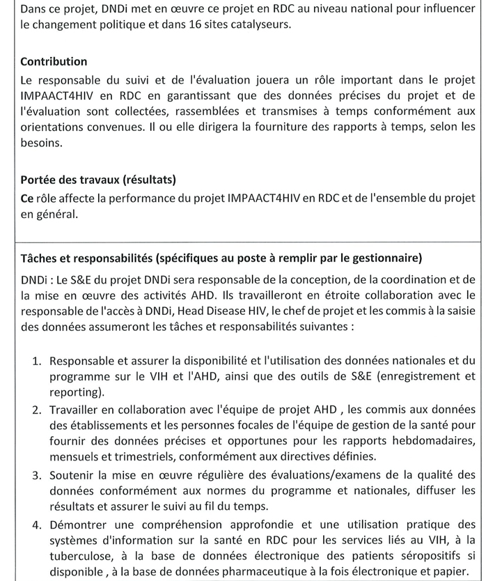 mediacongo.net - Offre d'emploi - Chargé de suivi et évaluation 100% mediacongo.net - Offre d'emploi - Chargé de suivi et évaluation 100%