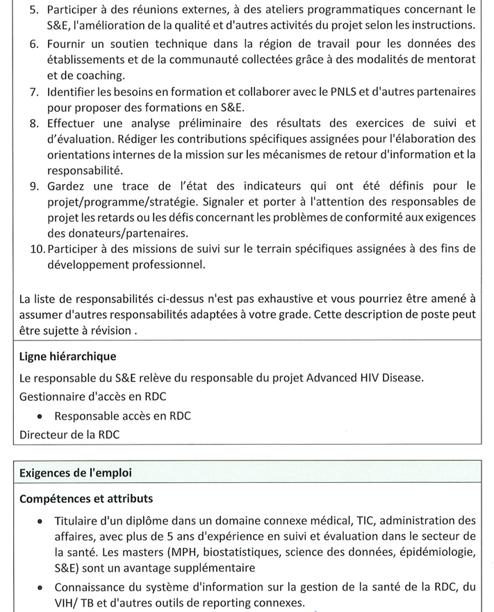 mediacongo.net - Offre d'emploi - Chargé de suivi et évaluation 100% mediacongo.net - Offre d'emploi - Chargé de suivi et évaluation 100%