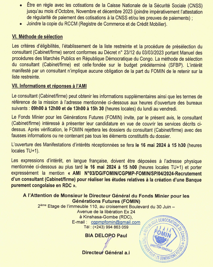 mediacongo.net - Offre d'emploi - Consultant (Cabinet/firme) pour ...