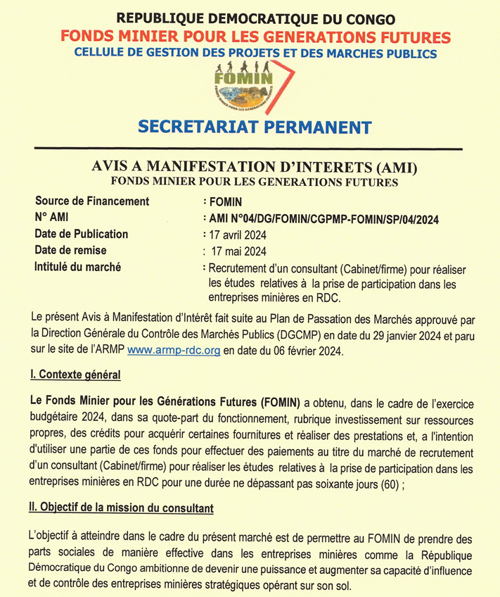 mediacongo.net - Offre d'emploi - Consultant (Cabinet/firme) pour ...