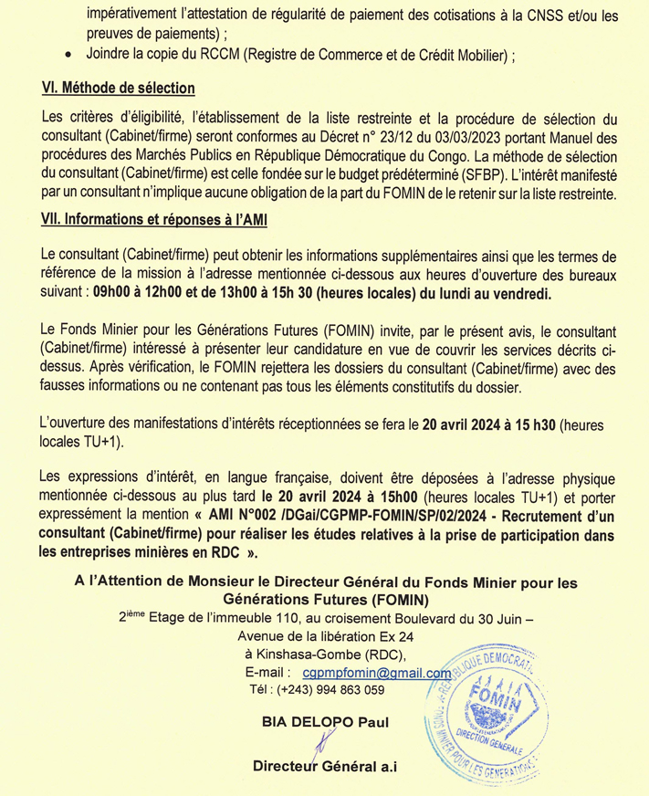 mediacongo.net - Offre d'emploi - Consultant (Cabinet/firme) pour ...