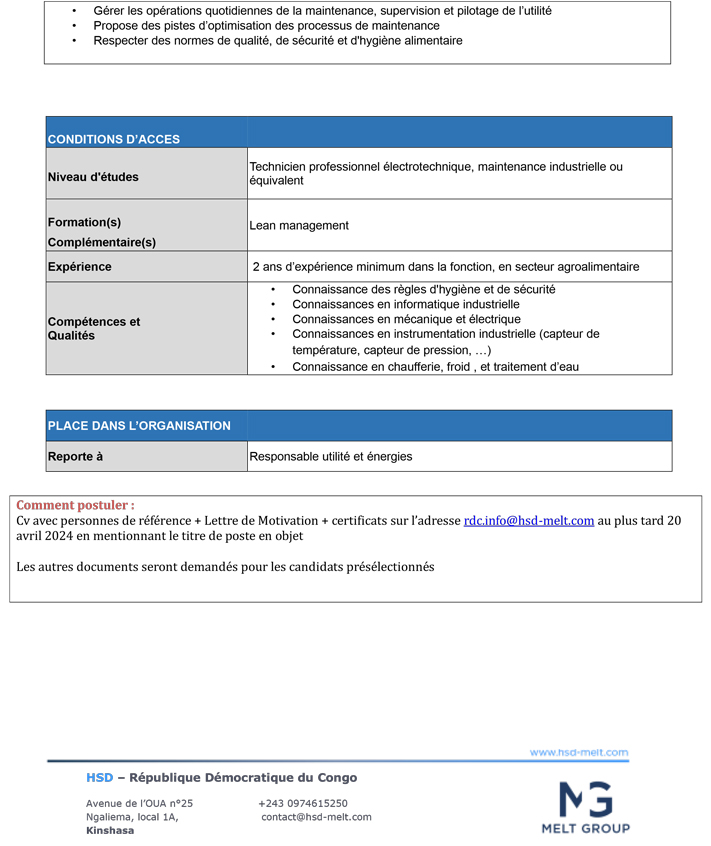 mediacongo.net - Offre d'emploi - Operateur utilité