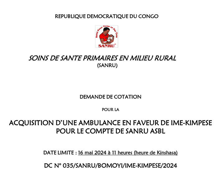 mediacongo.net - Offre d'emploi - Acquisition d'une Ambulance Tout ...