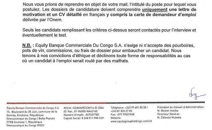 mediacongo.net - Offre d'emploi - Responsable des Contentieux