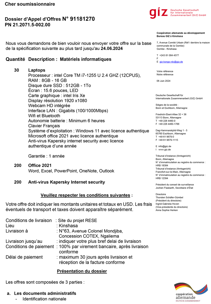 mediacongo.net - Offre d'emploi - Matériels informatiques