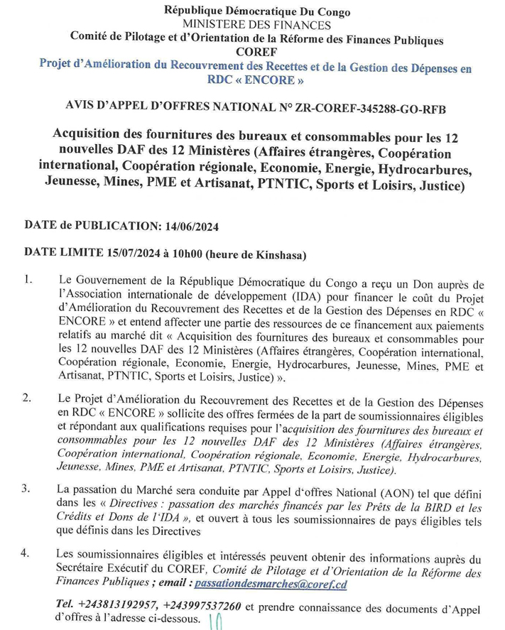 mediacongo.net - Offre d'emploi - Acquisition des fournitures des ... mediacongo.net - Offre d'emploi - Acquisition des fournitures des ...