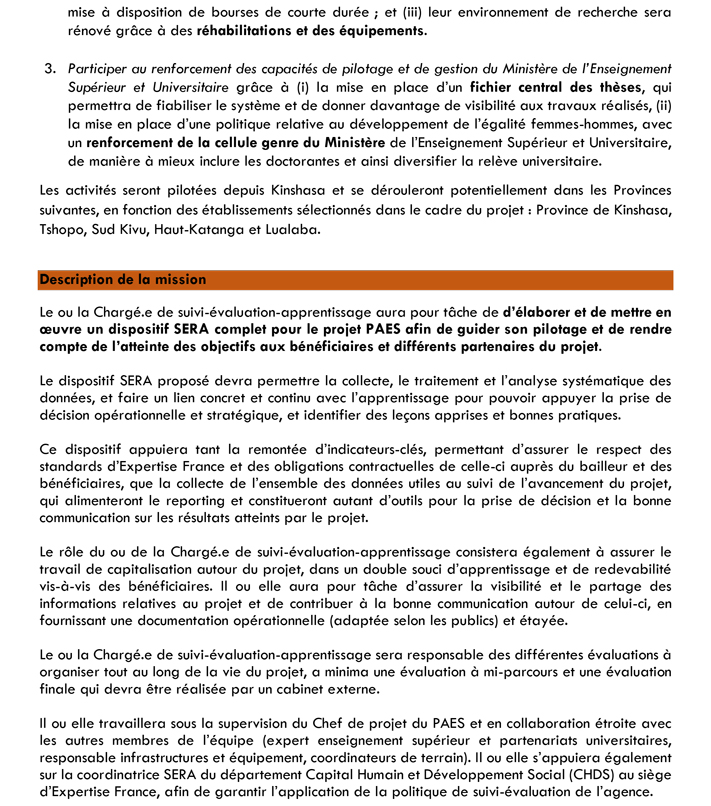 mediacongo.net - Offre d'emploi - Chargé(e) de Suivi - Evaluation ...
