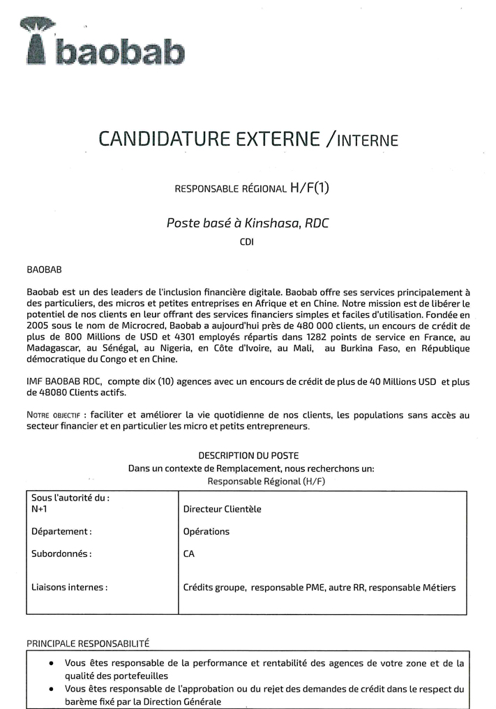 mediacongo.net - Offre d'emploi - Responsable Régional