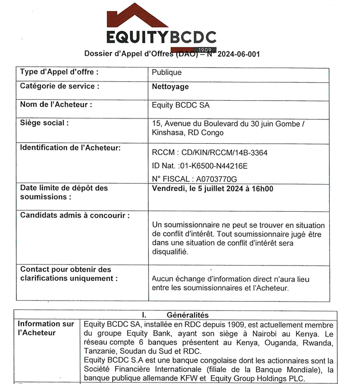 mediacongo.net - Offre d'emploi - Nettoyage des locaux