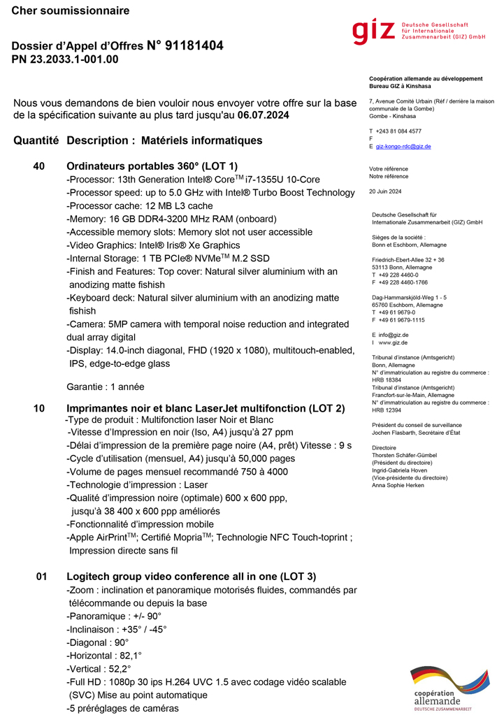 mediacongo.net - Offre d'emploi - Matériels informatiques