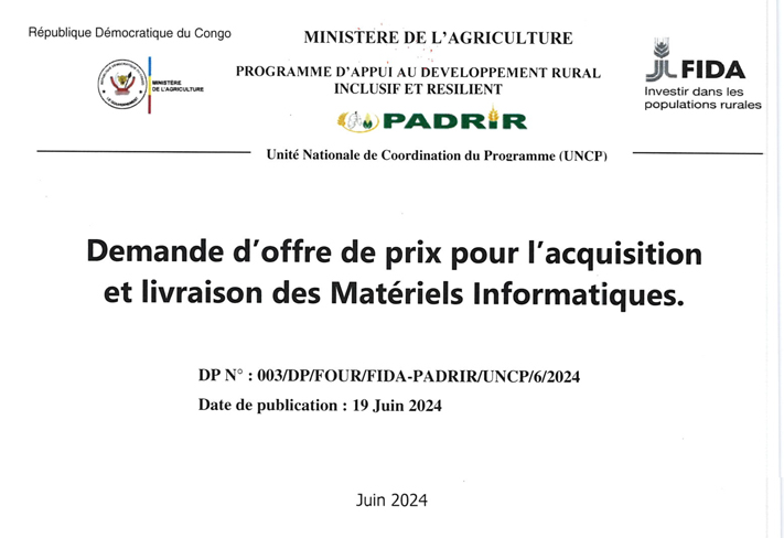 mediacongo.net - Offre d'emploi - Demande d'offre de prix pour l'acquisition et livraison des ...