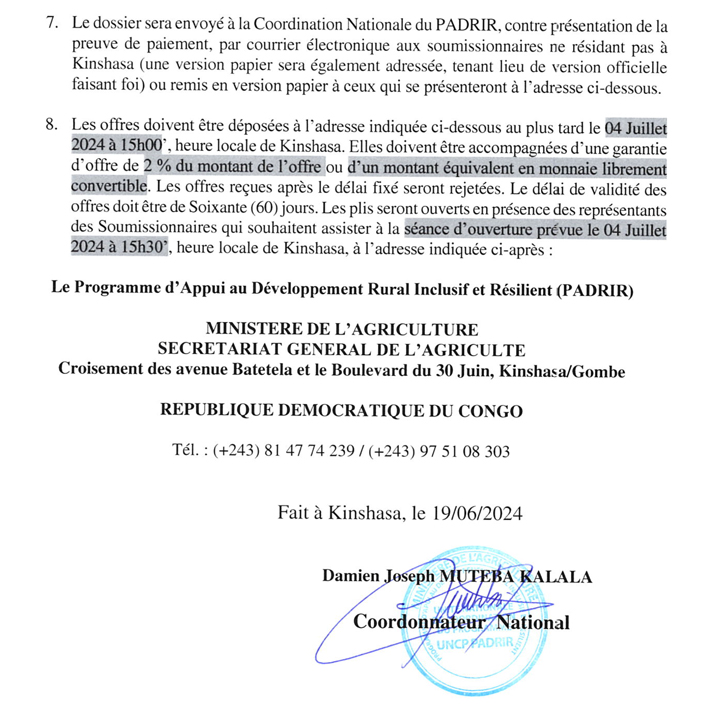 mediacongo.net - Offre d'emploi - Demande d'offre de prix pour l'acquisition et livraison des ...