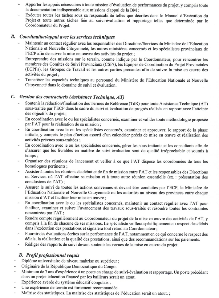 mediacongo.net - Offre d'emploi - Spécialiste en Suivi-Evaluation et ...