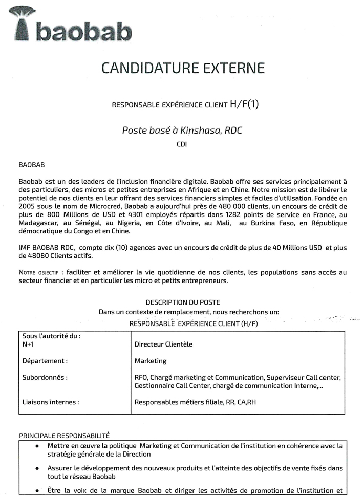 mediacongo.net - Offre d'emploi - Responsable expérience client