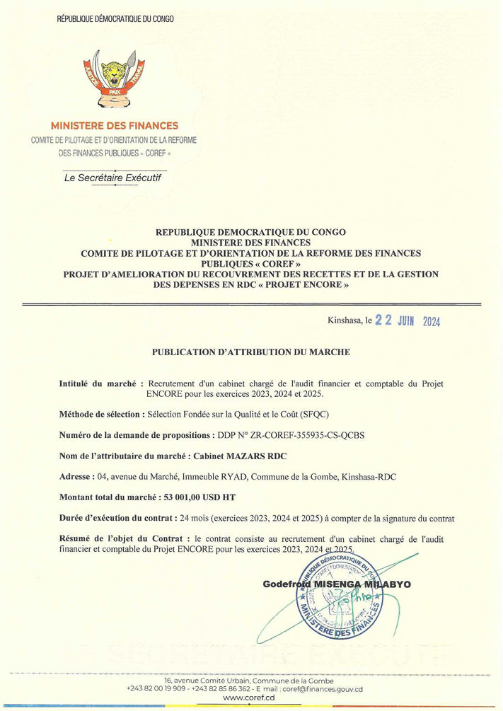 mediacongo.net - Offre d'emploi - Cabinet chargé de l’audit financier et comptable du Projet ...