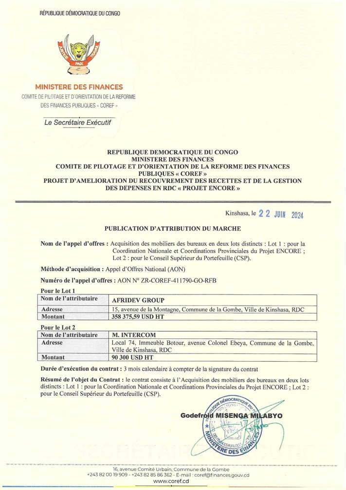 mediacongo.net - Offre d'emploi - Acquisition des mobiliers des bureaux ...