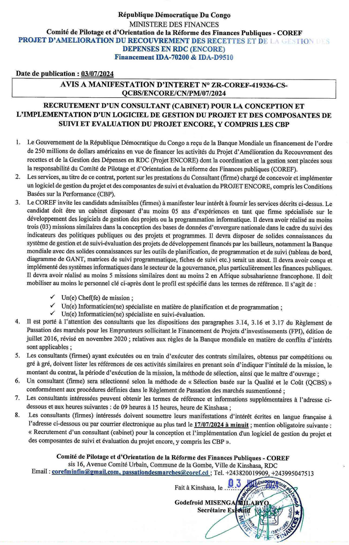 mediacongo.net - Offre d'emploi - Consultant (Cabinet) pour la ...