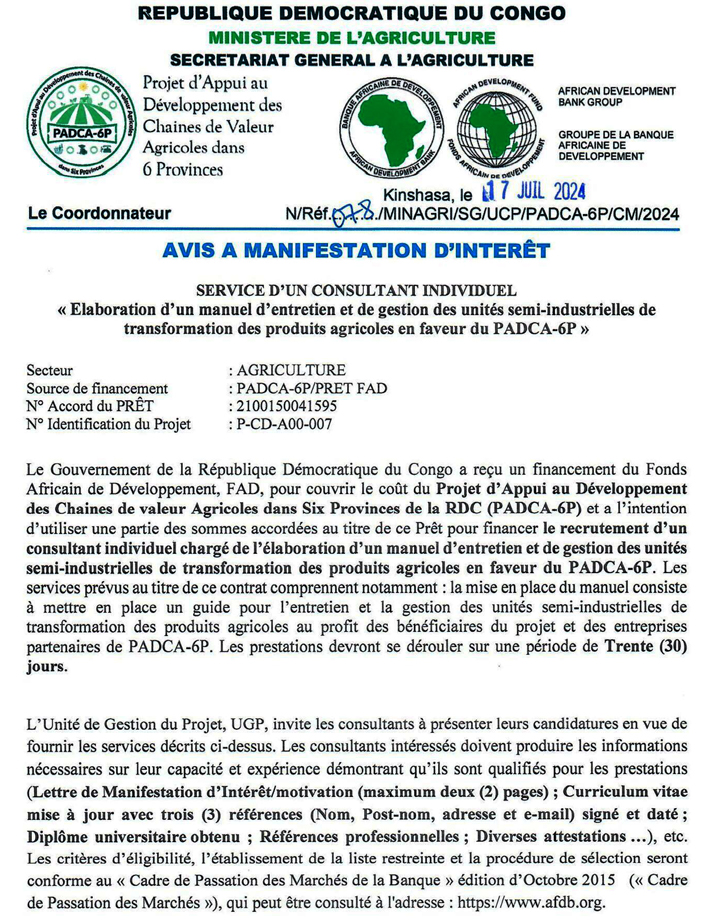 mediacongo.net - Offre d'emploi - Consultant individuel chargé de l’élaboration d’un manuel d ...