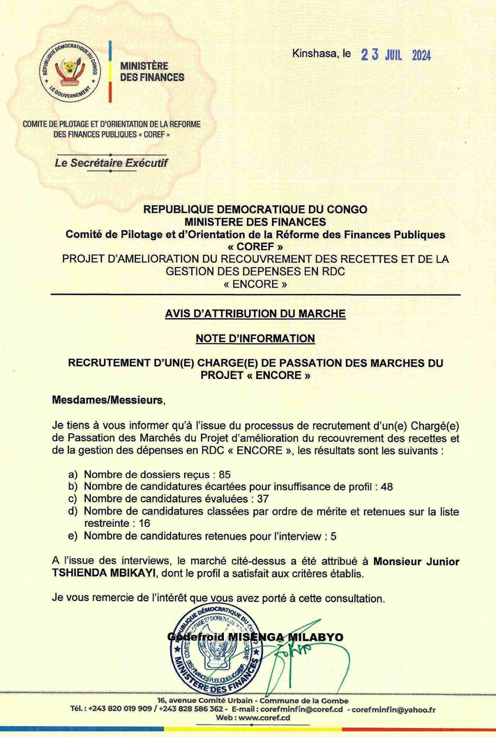 mediacongo.net - Offre d'emploi - Chargé(e) de Passation des Marchés du ...