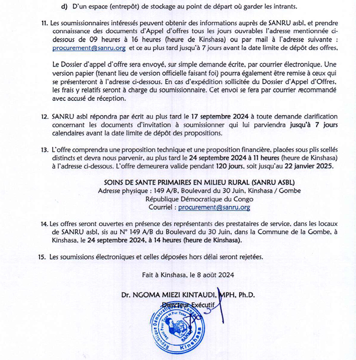 mediacongo.net - Offre d'emploi - Prestataire firme de services de transport primaire multimodal ...