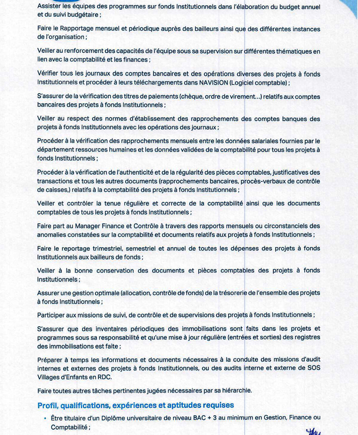 mediacongo.net - Offre d'emploi - Comptable National des Projets à Fonds Institutionnels