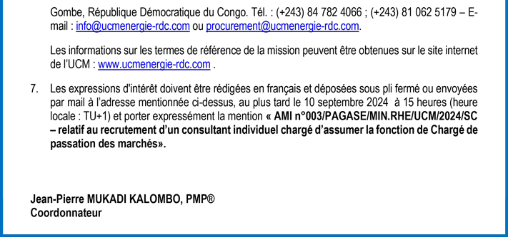 mediacongo.net - Offre d'emploi - Consultant individuel chargé d’assumer la fonction de Chargé ...