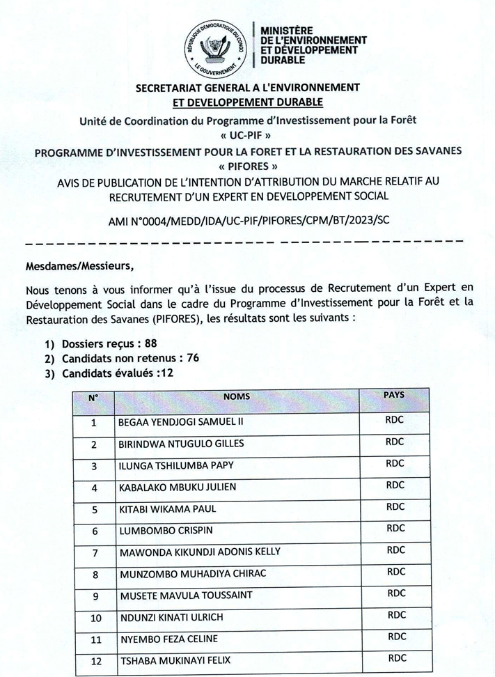 mediacongo.net - Offre d'emploi - Expert en développement social